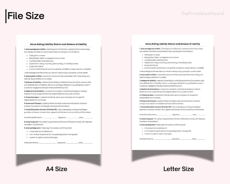 Editable Horse Riding Release Template, Equestrian & Equine Liability ...