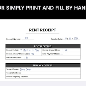 Simple Rent Receipt Template (printable and Fillable PDF) - Etsy
