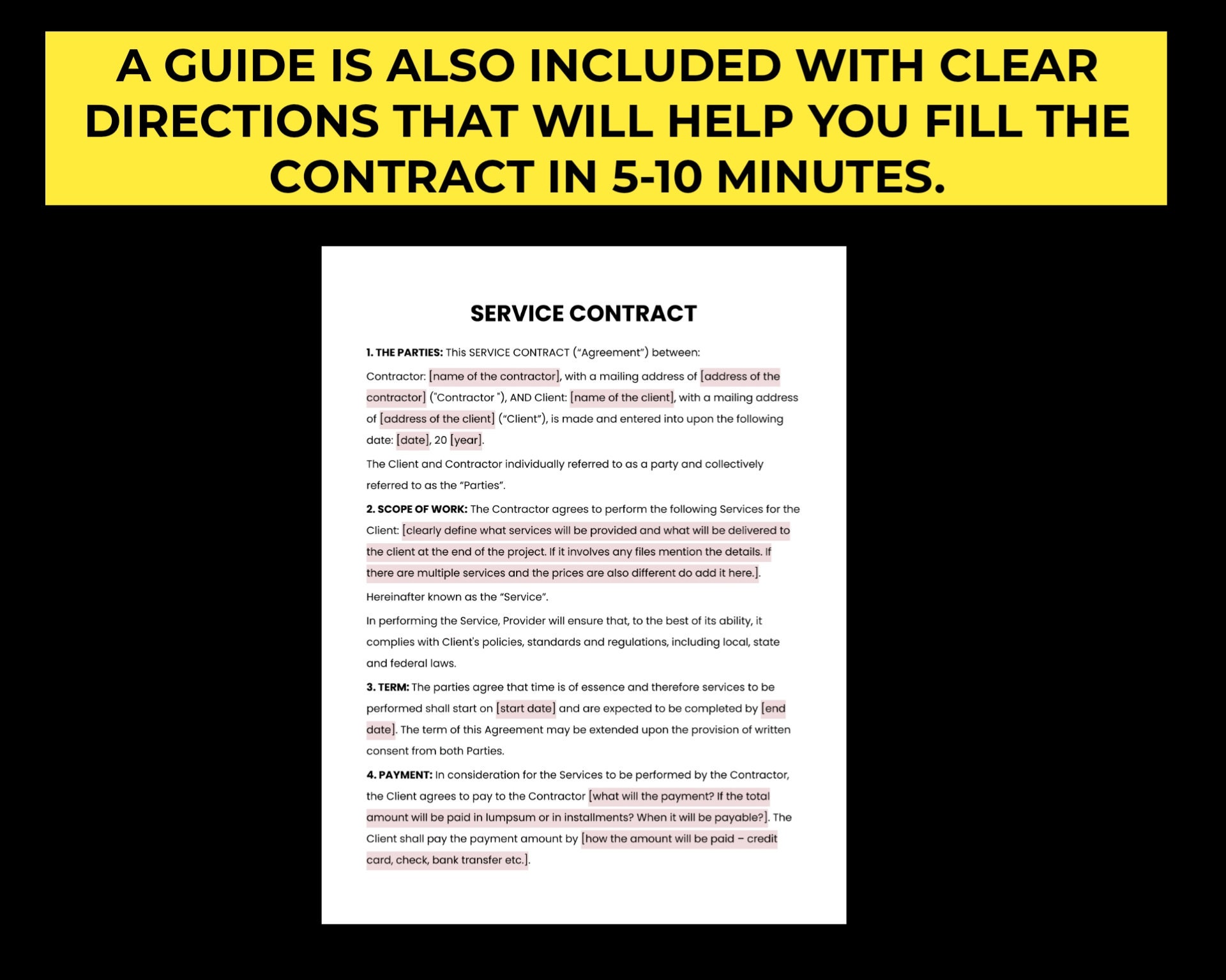 Service Contract Template. Printable PDF / Editable and Fillable ...
