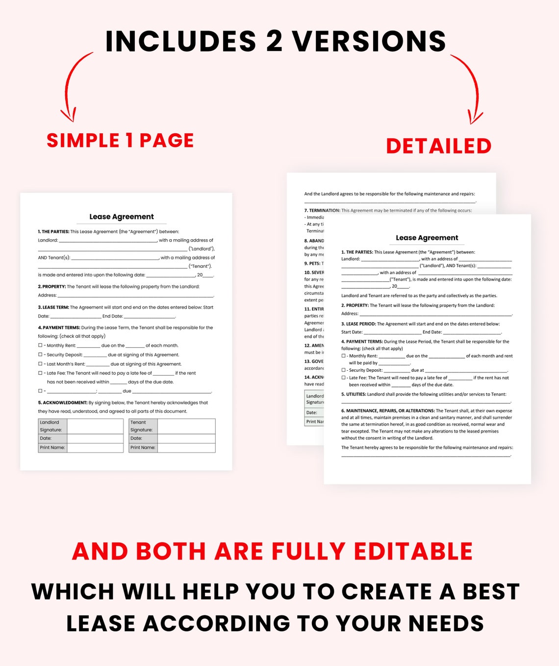 Simple One Page Lease Agreement - Etsy