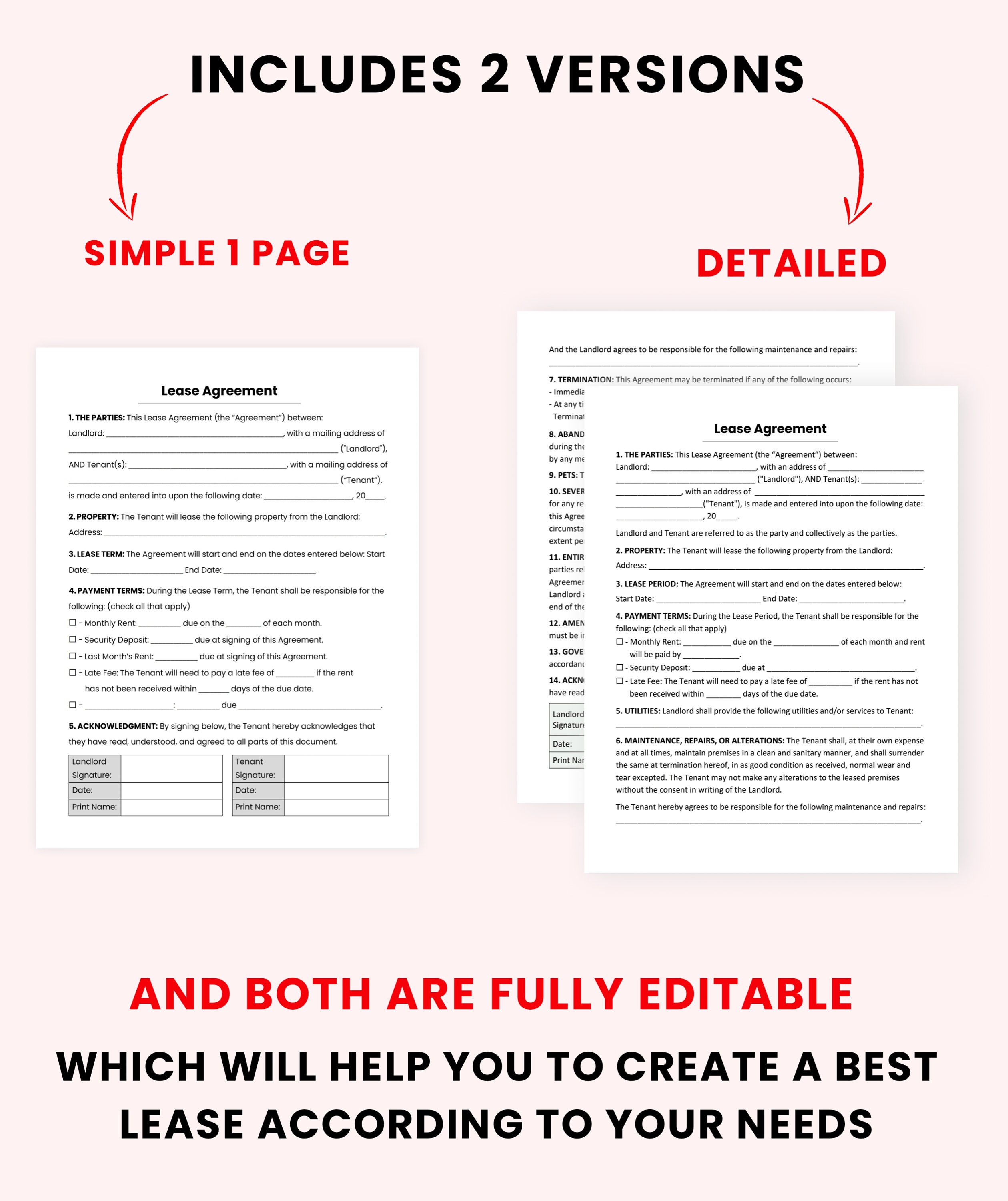 Simple One Page Lease Agreement - Etsy