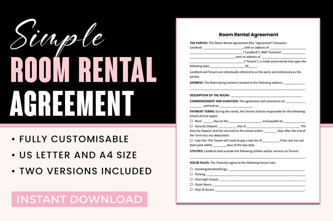Room Rental Agreement Template. PDF Form, Word Document and Google Doc ...