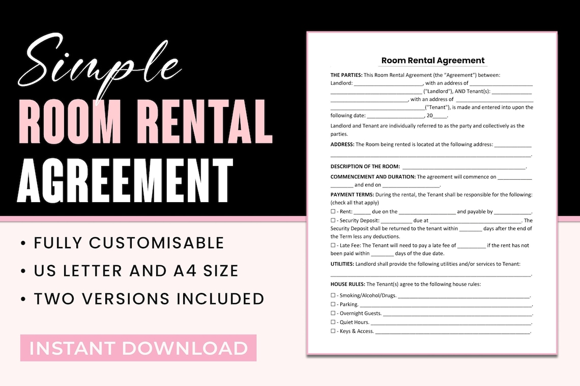 Room Rental Agreement Template. PDF Form, Word Document and Google Doc ...