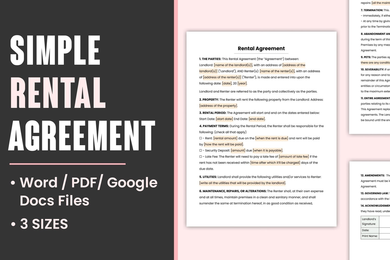 Rental Agreement Template. PDF Form, Word Document and Google Doc Files ...