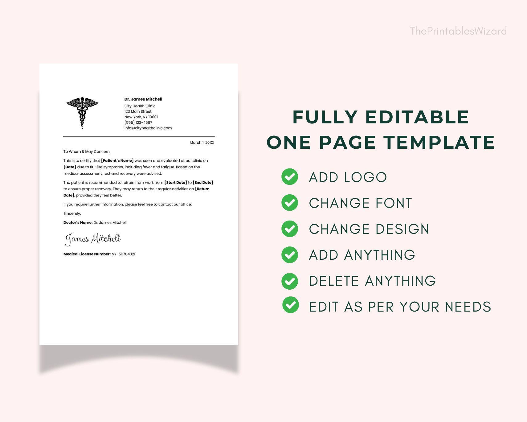 Editable Doctors Note for Work Template, Doctors Work Injury Letter ...