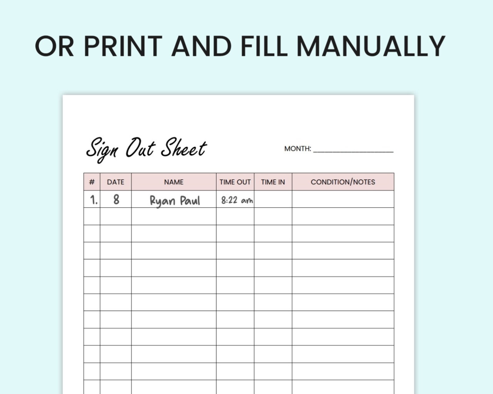 Equipment Sign Out Sheet Template - Etsy