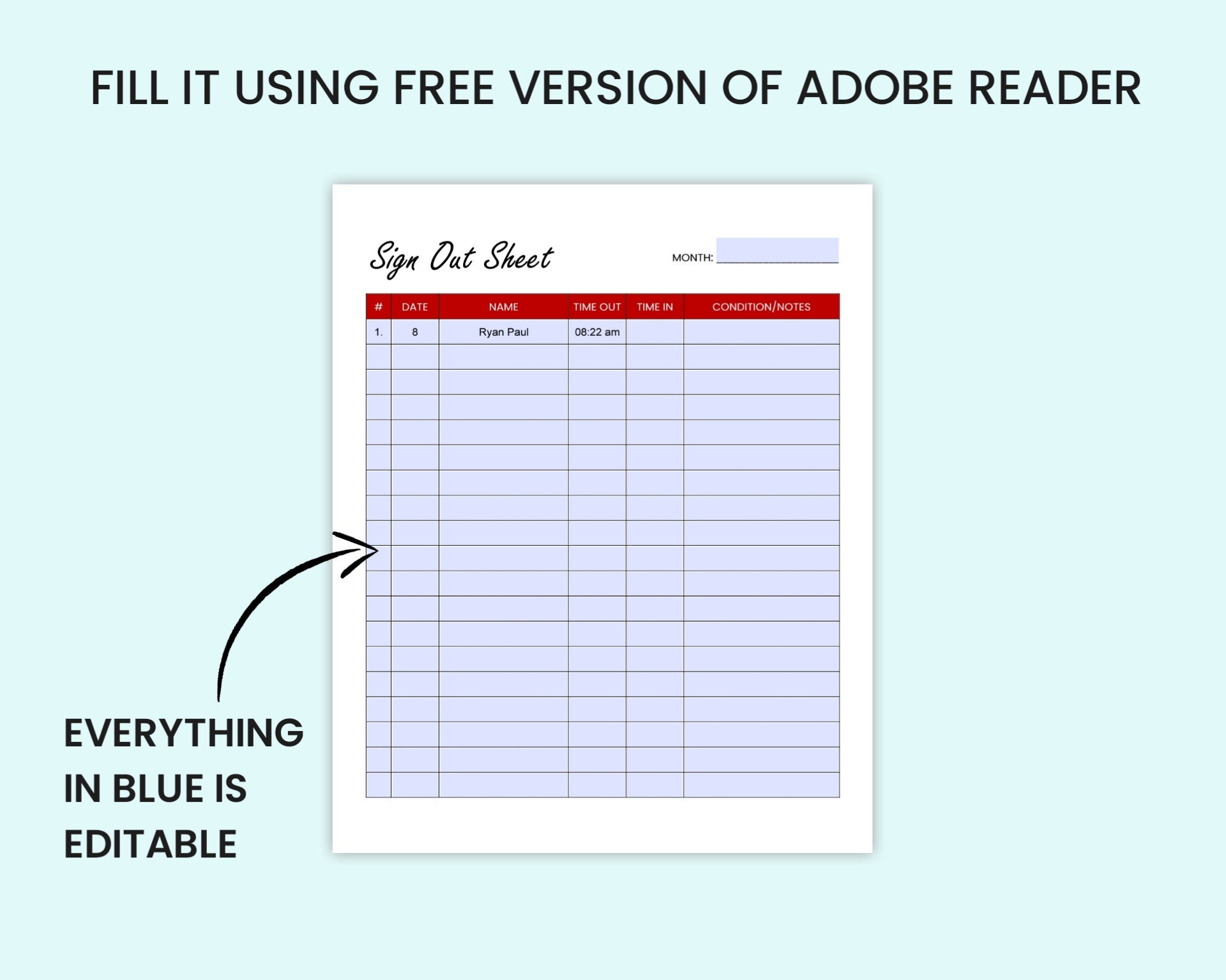 Sign In Sign Out Sheet Template Excel