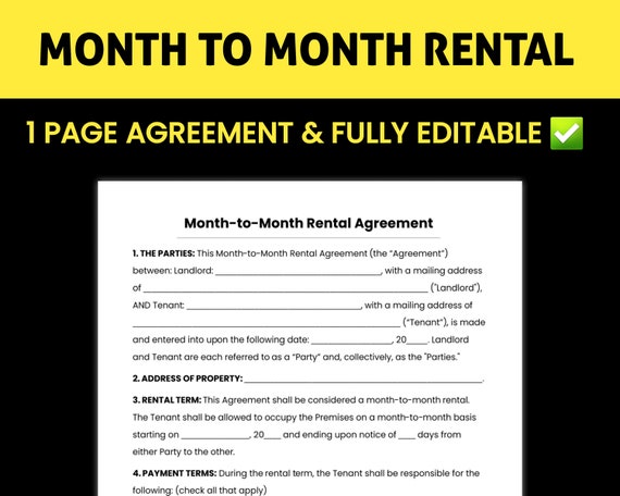 Simple Month to Month Rental Agreement - Etsy