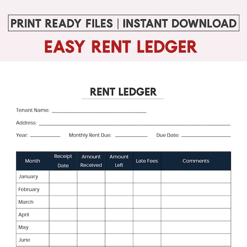 Simple One Page Rent Ledger Template PDF - Etsy