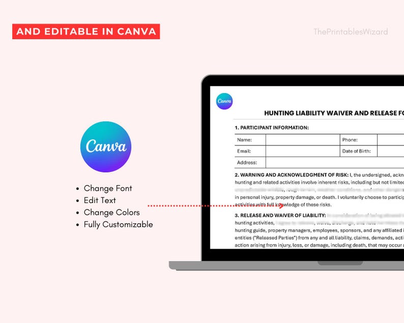 Editable Hunting Liability Waiver and Release Template, Hunt Club ...