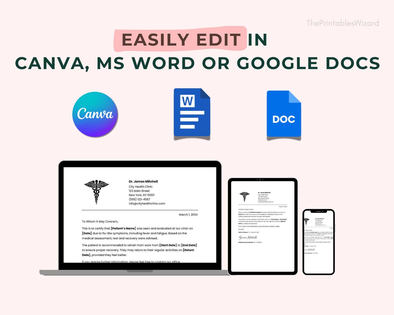 Editable Doctors Note for Work Template, Doctors Work Injury Letter ...