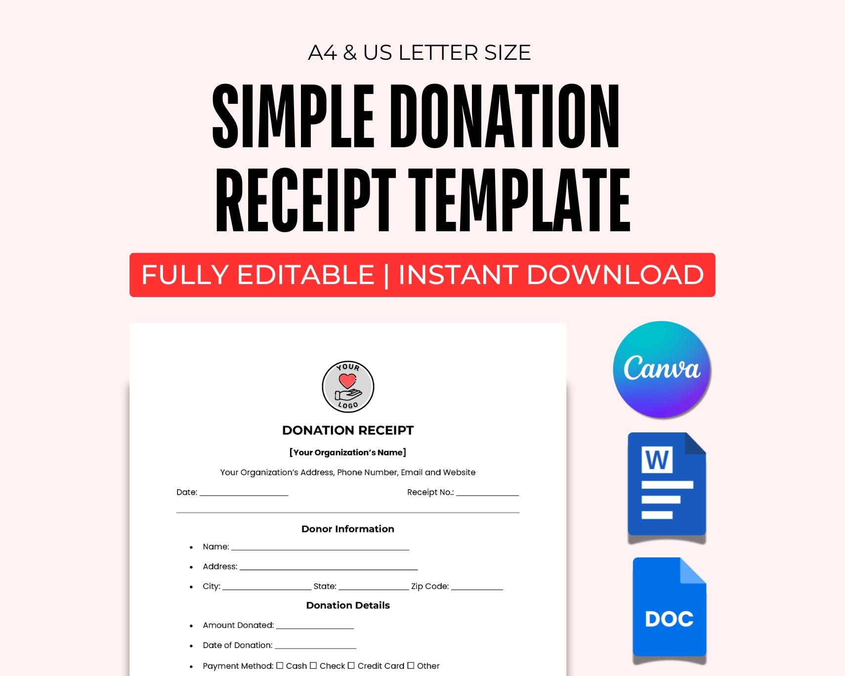 Simple Donation Receipt Template, Nonprofit Donation Receipt Form ...
