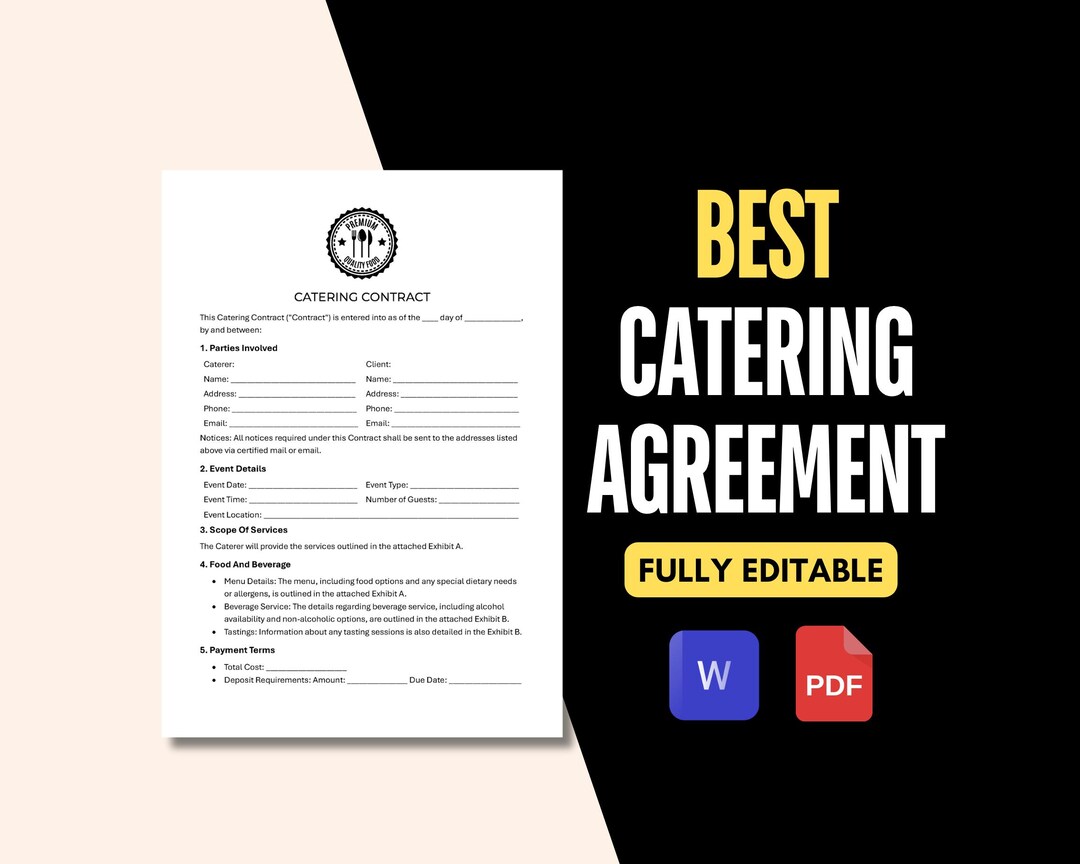 Simple & Detailed Catering Service Contract Template | 2 Versions of ...