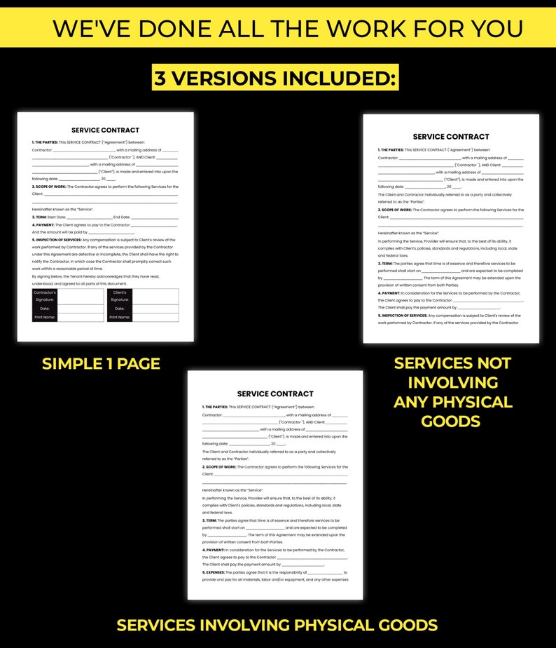 Service Contract Template. Printable PDF / Editable and Fillable ...