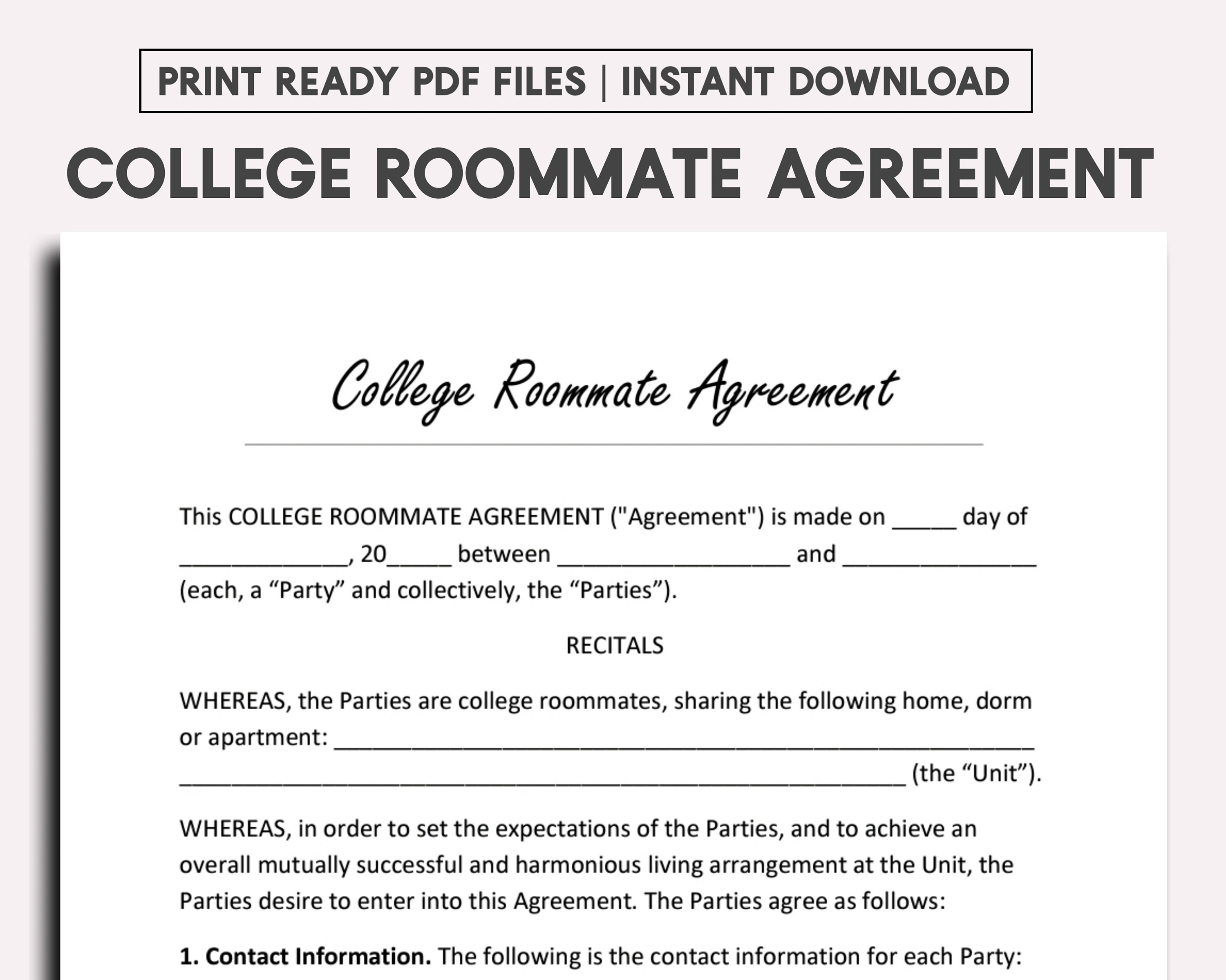 Editable College Roommate Agreement - Etsy