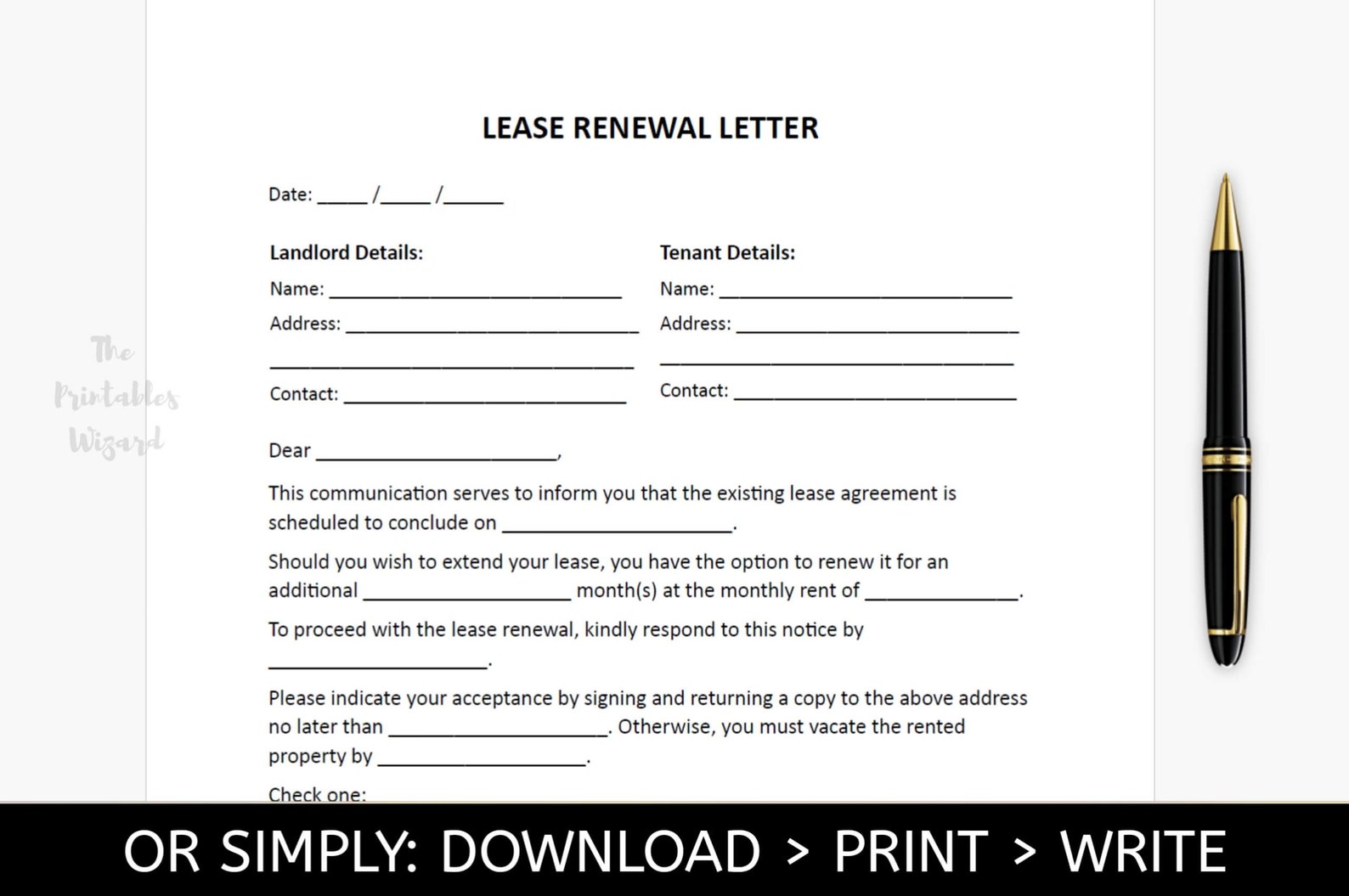 Lease Renewal Letter Template - Printable Form and Editable Agreement ...