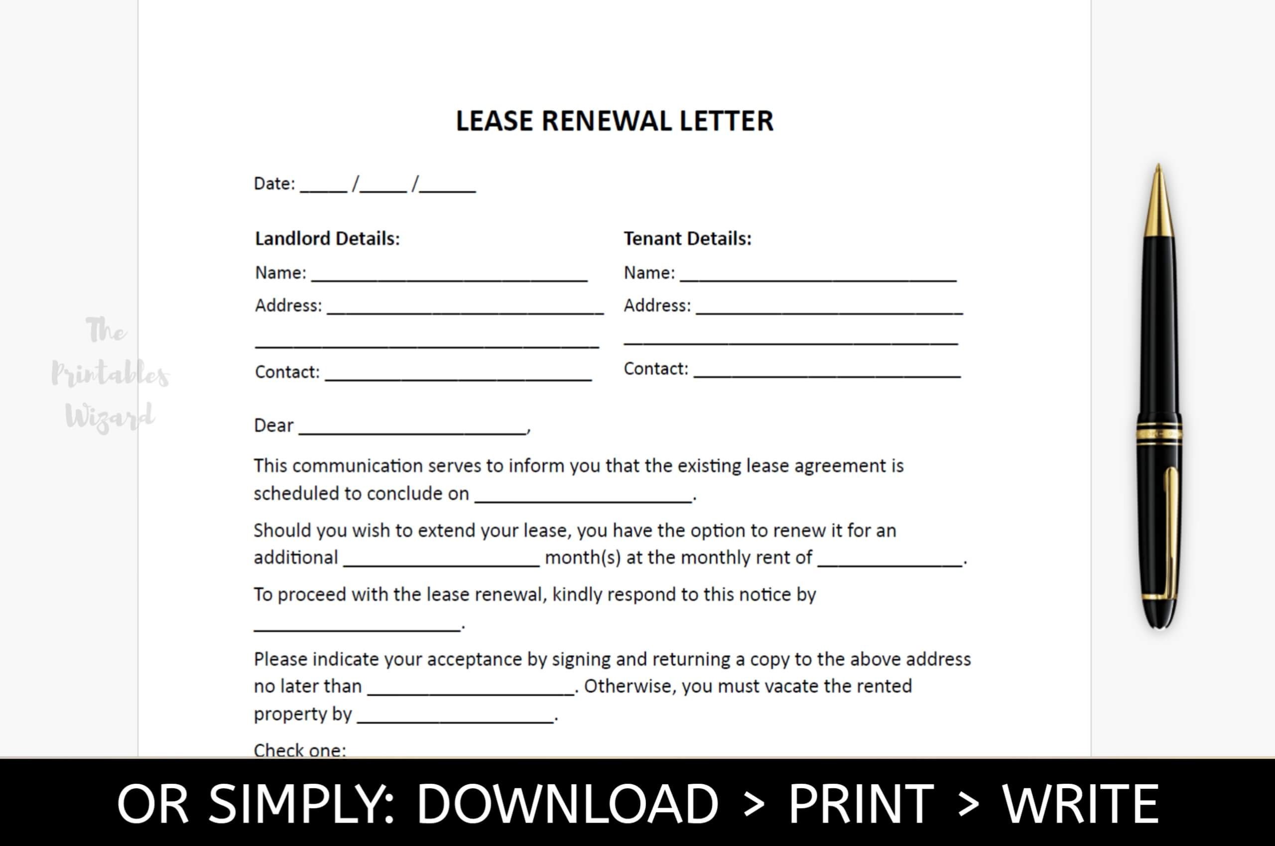 Lease Renewal Letter Template - Printable Form and Editable Agreement ...