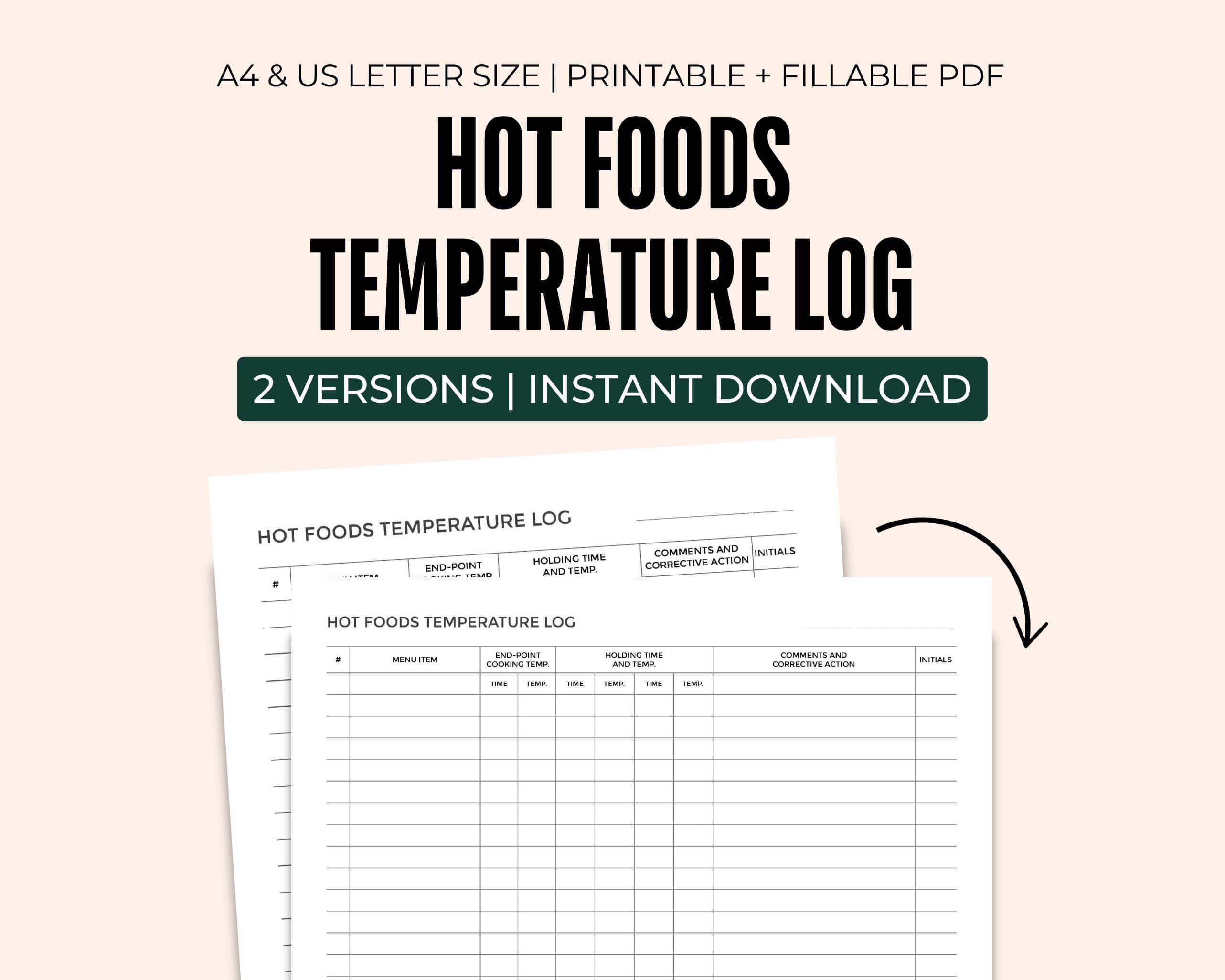 Printable Hot Food Temperature Log Sheet. Digital Download PDF Template ...