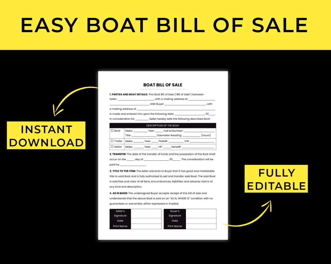 Editable Boat Bill of Sale - Etsy UK