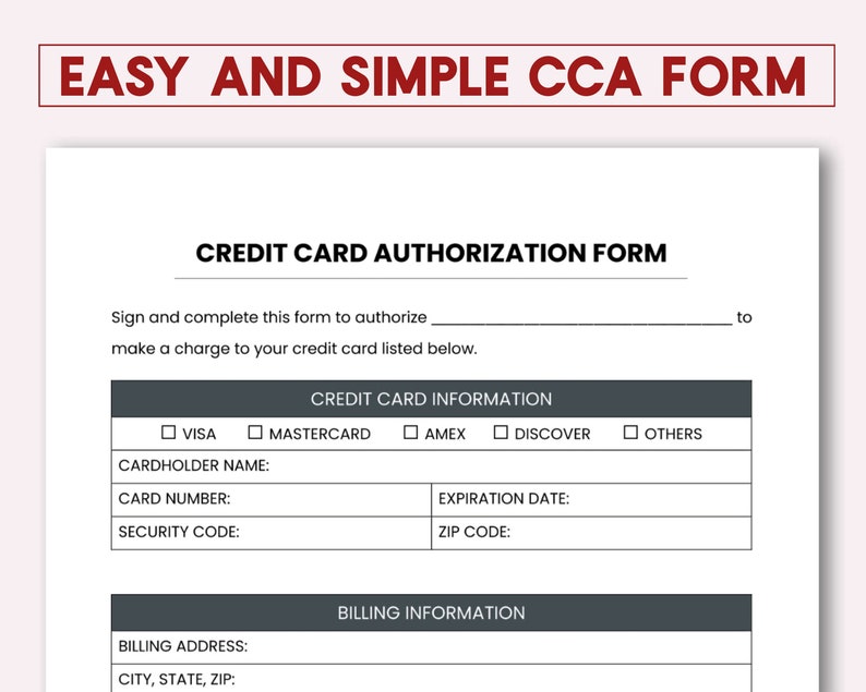 Easy Credit Card Authorization Form PDF - Etsy