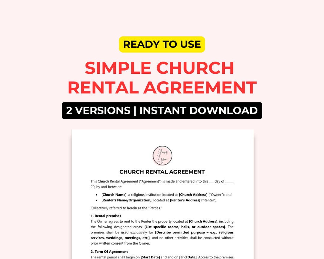 Church Rental Agreement Template (2 Versions) – Editable MS Word Form ...