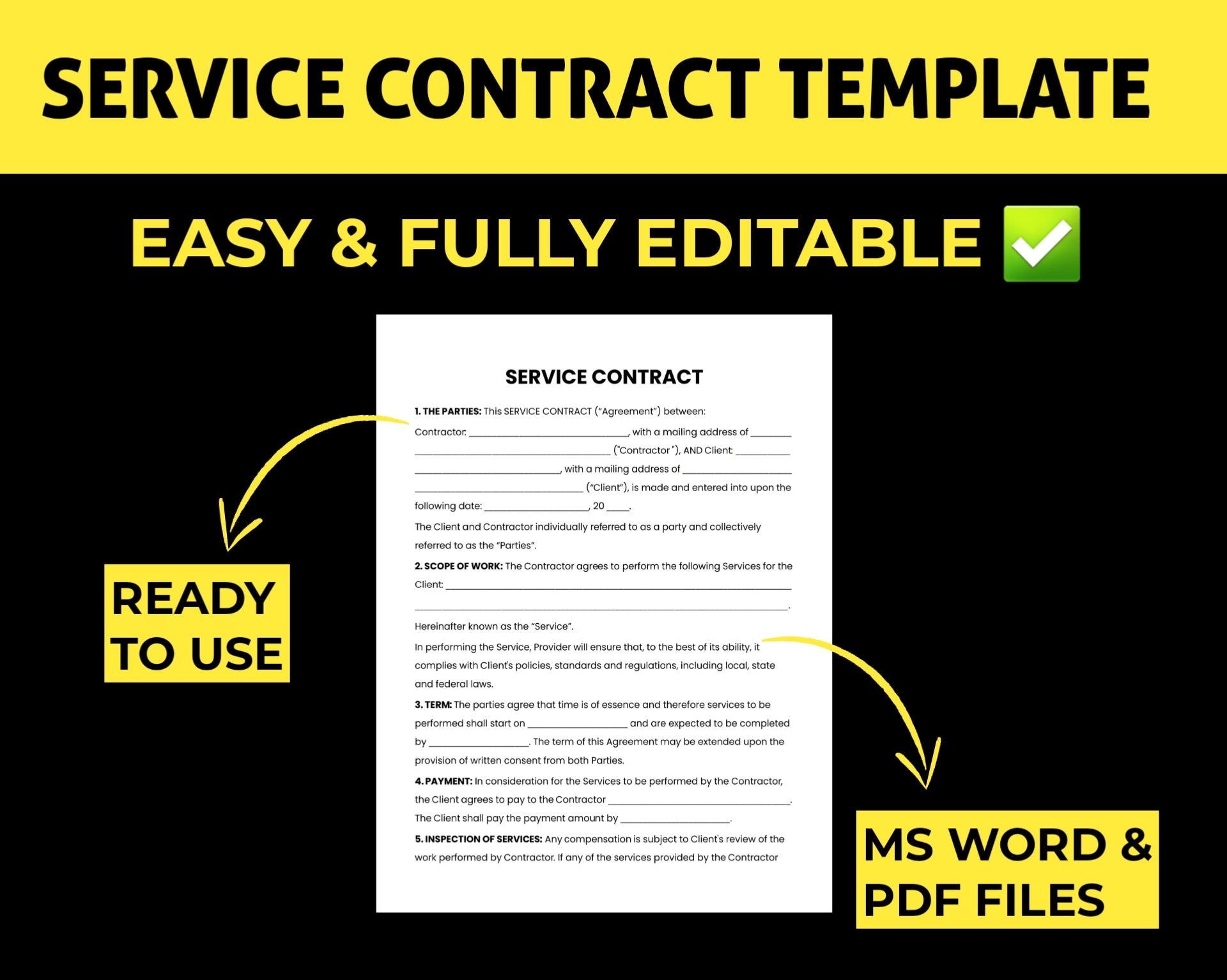 Service Contract Template. Printable PDF / Editable and Fillable ...