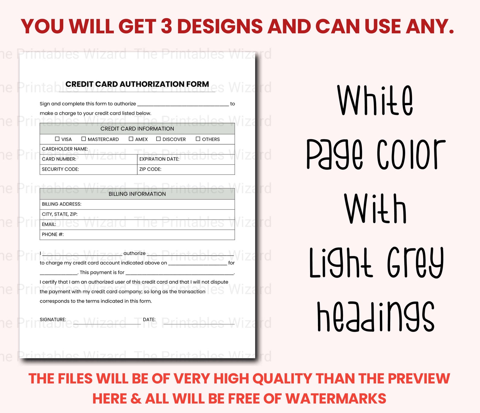 Easy Credit Card Authorization Form PDF - Etsy