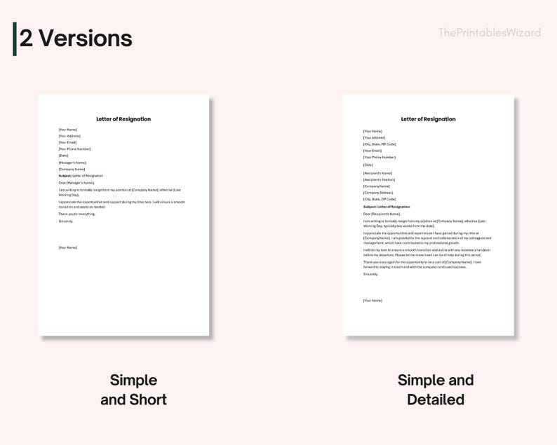 Simple Short Resignation Letter Template, Easy to Use, Professional MS ...