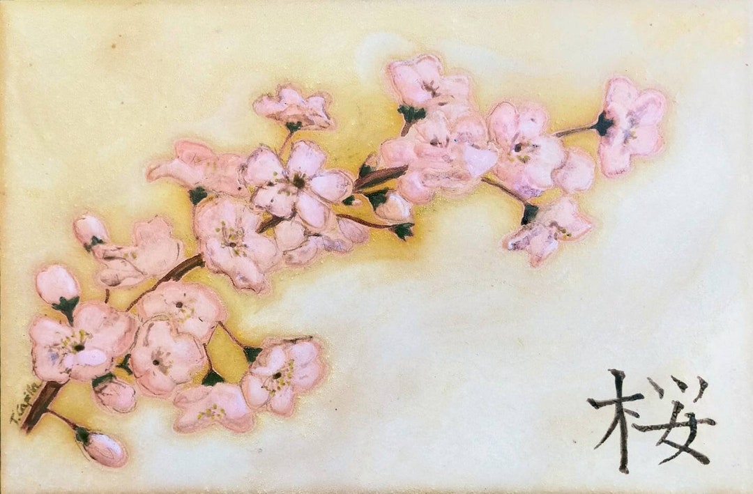 Sakura Blossom. Hand-painted Tile. Wall Art. Ceramic for Framing ...