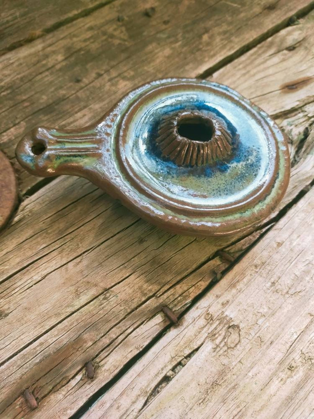 Replica of Old Oil Lamp. Handmade Stoneware Ceramic Lamp. Hanukkah Gift ...