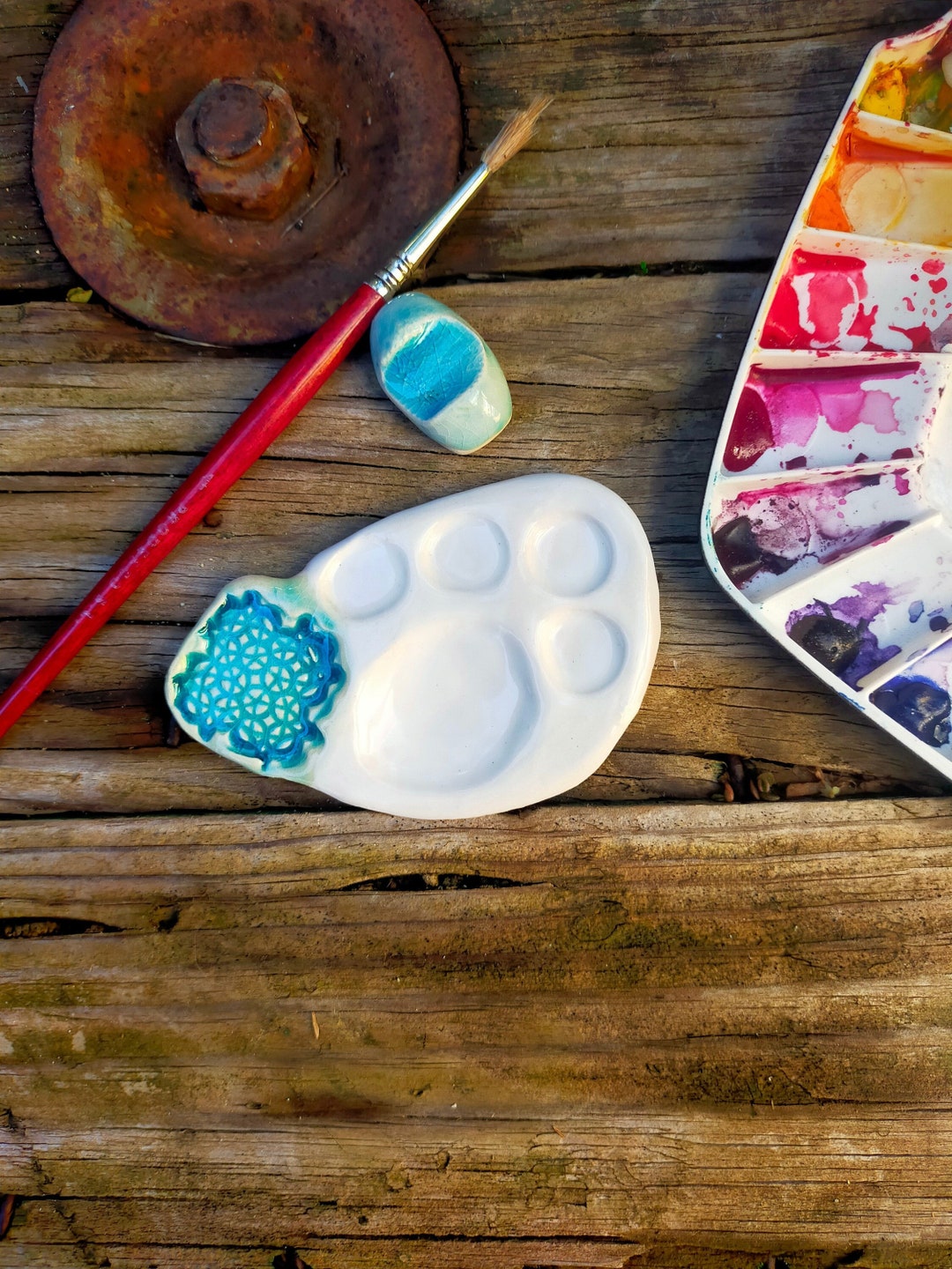 Small Travel Palette. Ceramic Palette for Watercolors, Acrylics ...