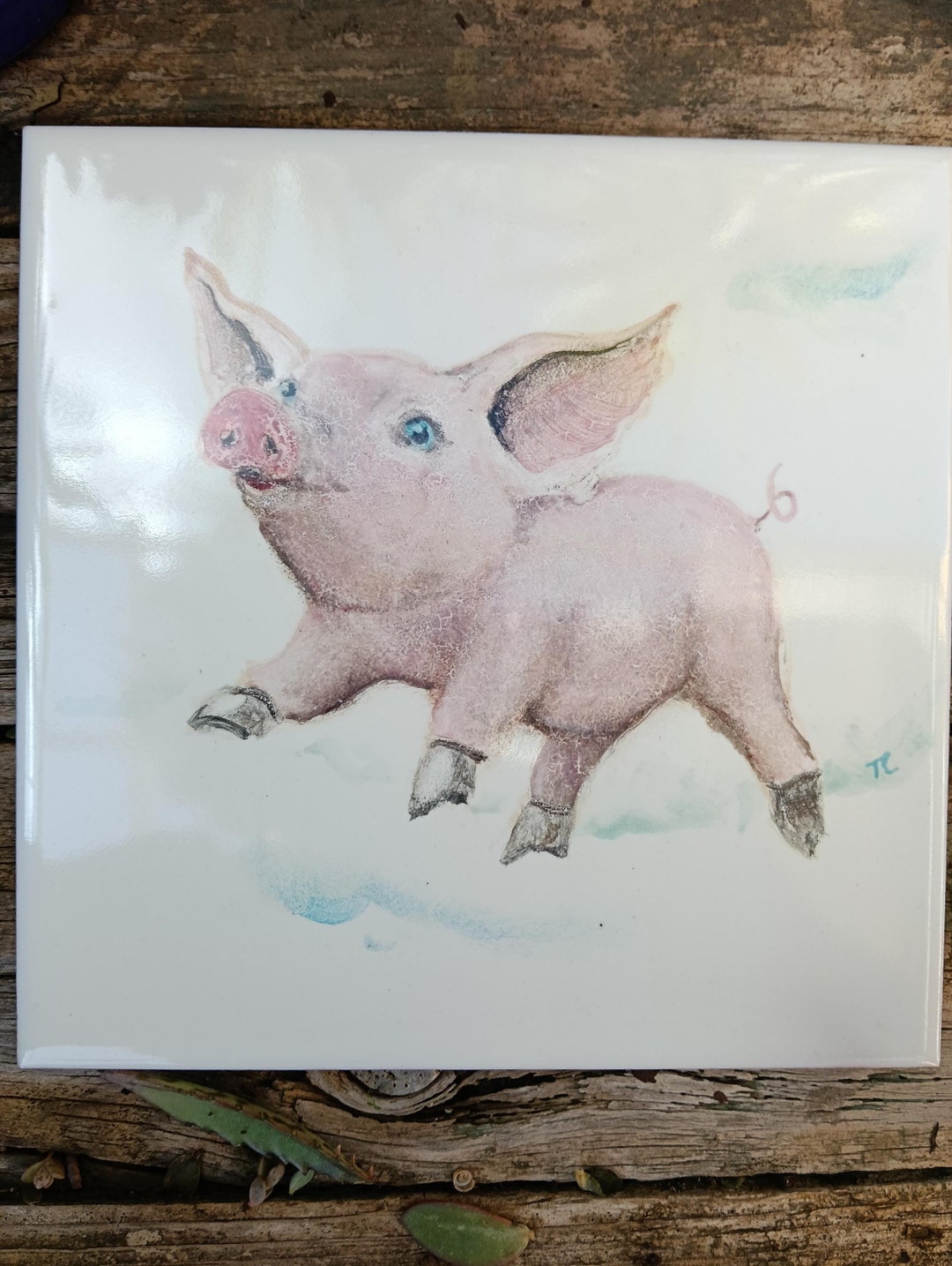 When Pigs Fly Flying Pig. Hand Painted Tile. Wall Art. Ceramic to Frame ...