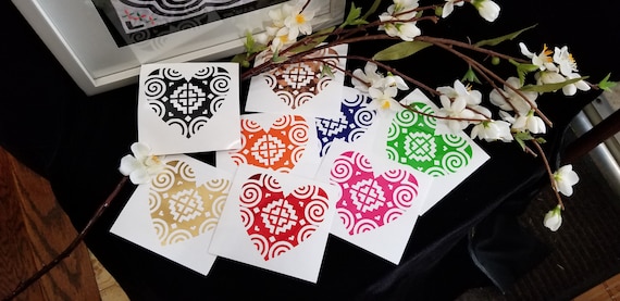 Heart Shaped Hmong Elephant Print Permanent Vinyl Decals | Etsy