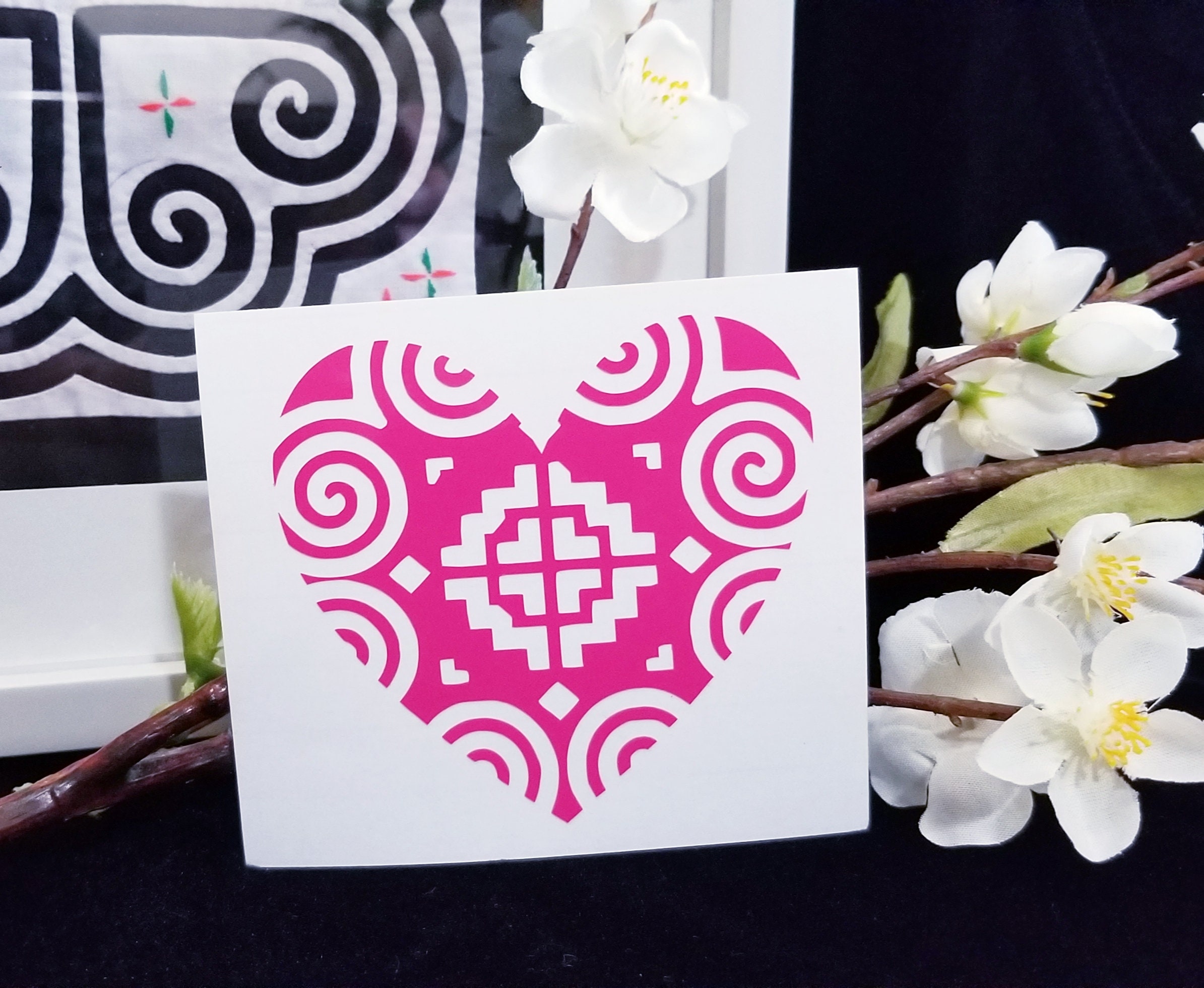 Heart Shaped Hmong Elephant Print Permanent Vinyl Decals - Etsy