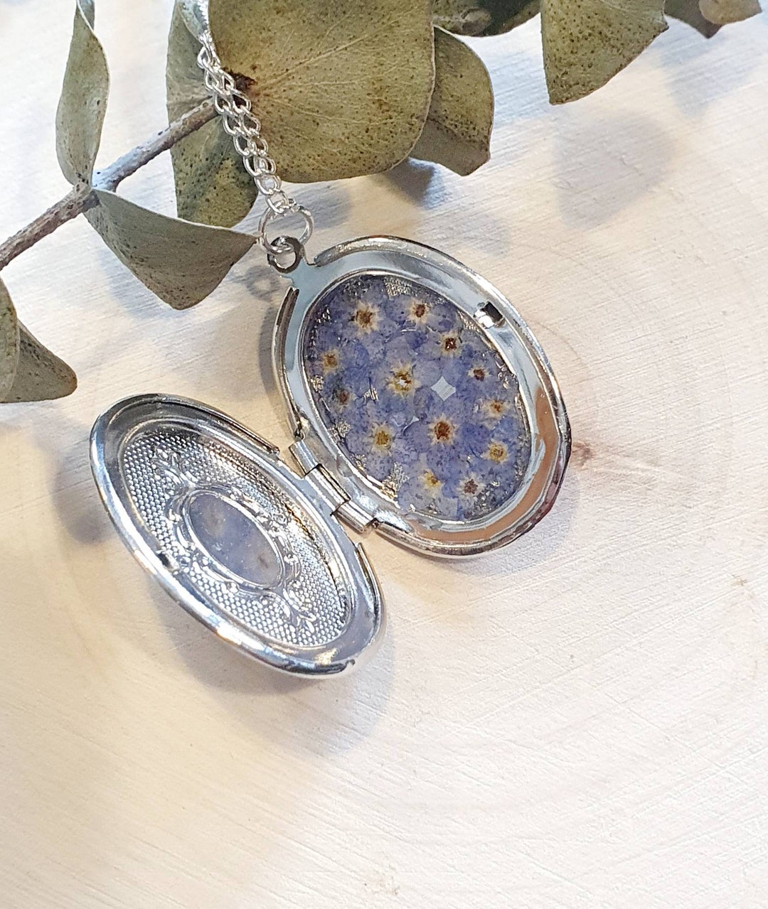 Silver Forget-me-not Locket: Pressed Flower Photo Locket - Etsy