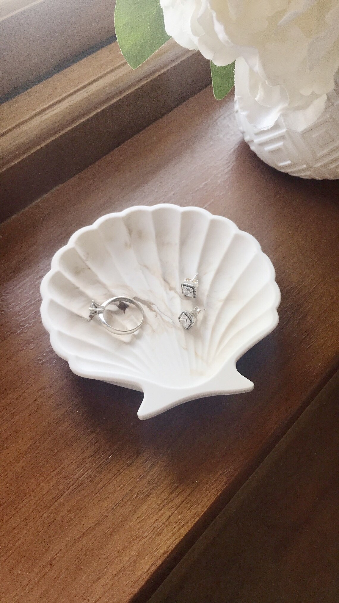 Seashell trinket dish in brown marble effect | Etsy