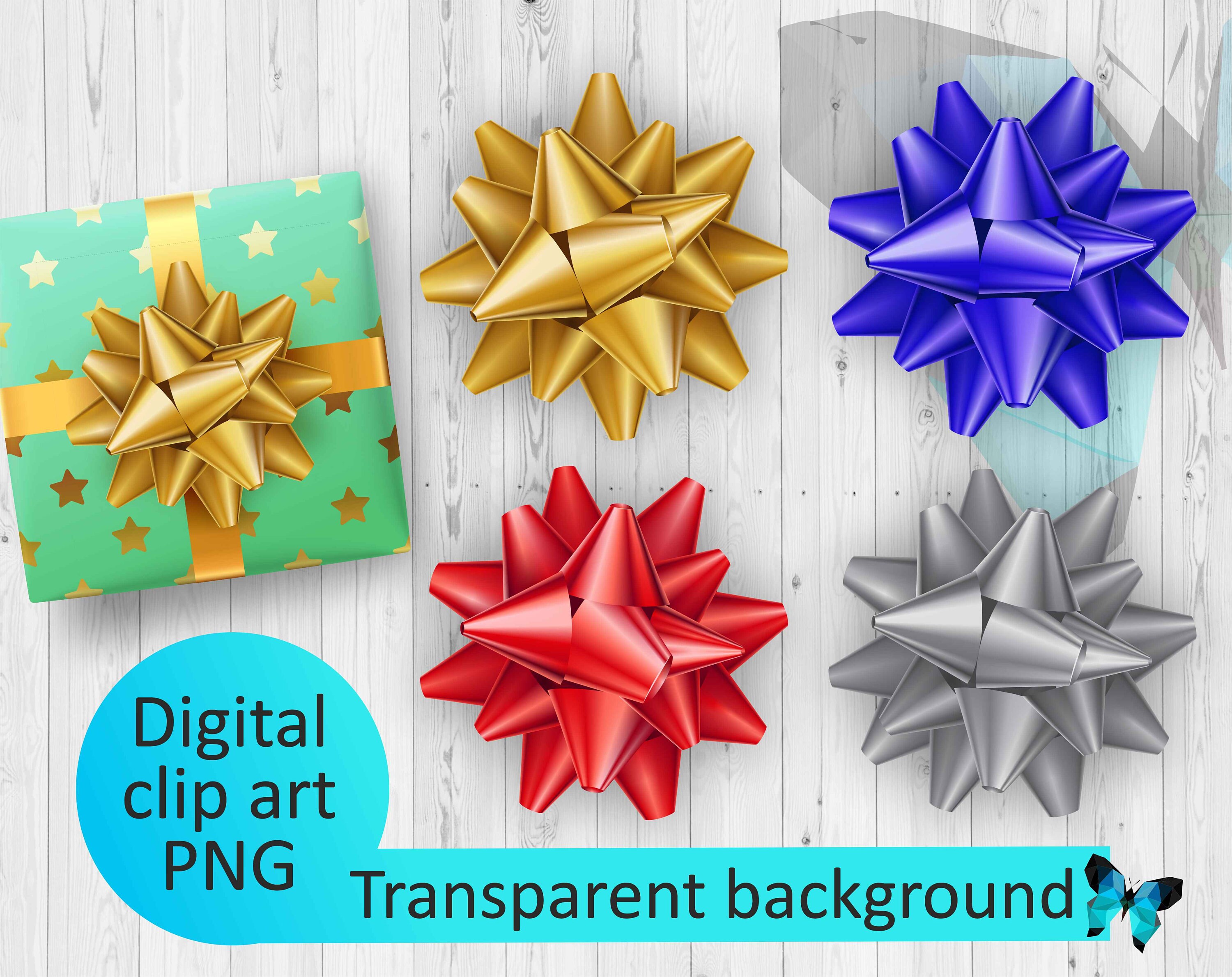 Gift Bows Clipart, Holiday Clipart, Ribbon Bows Clip Art, 3d Realistic ...