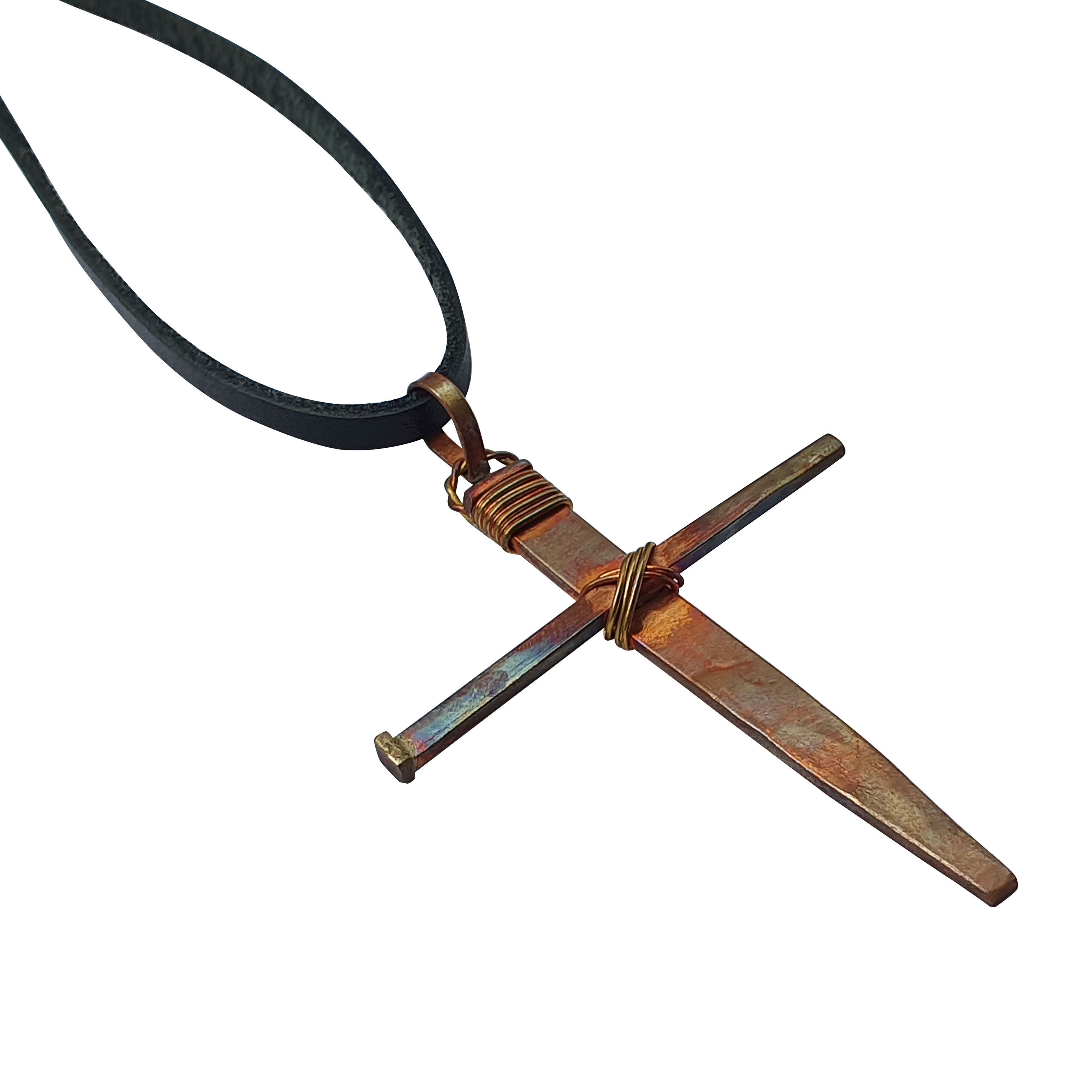 Rustic Cross Necklace - 24’’ Genuine Leather Cord – 3 Nails Cross ...