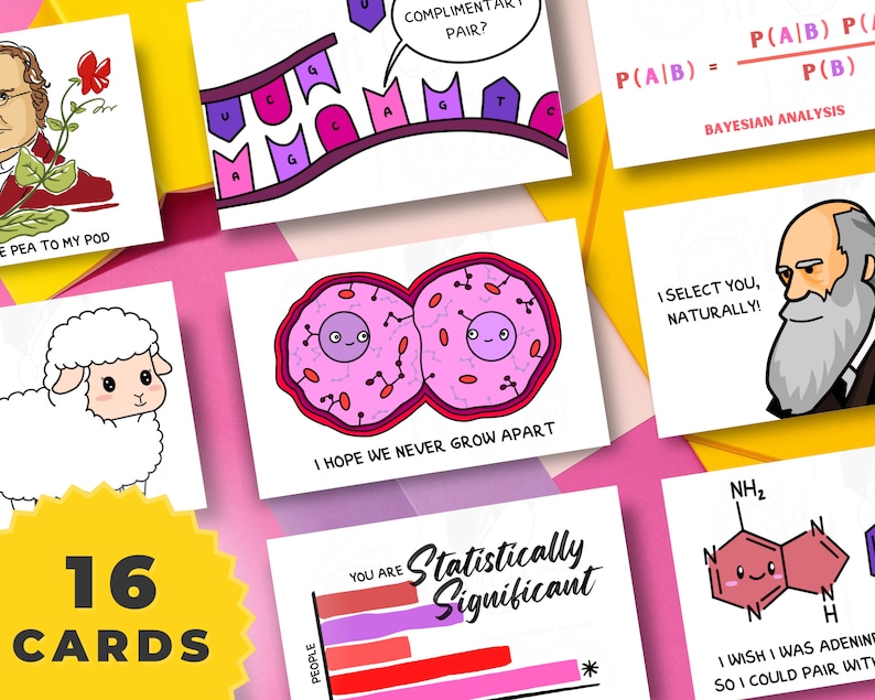 Science Pun Cards: Biology, Chemistry, Genetics - Set of 16 (instant ...