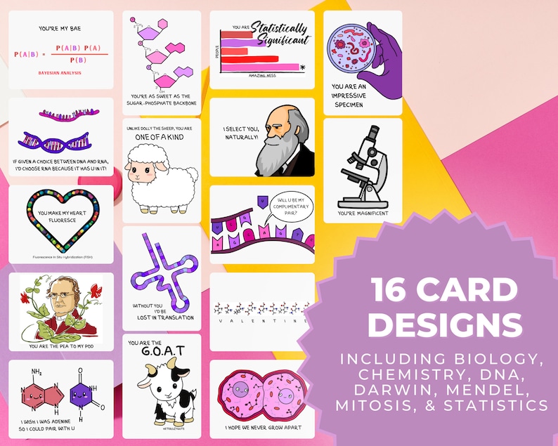 Science Pun Cards: Biology, Chemistry, Genetics - Set of 16 (instant ...