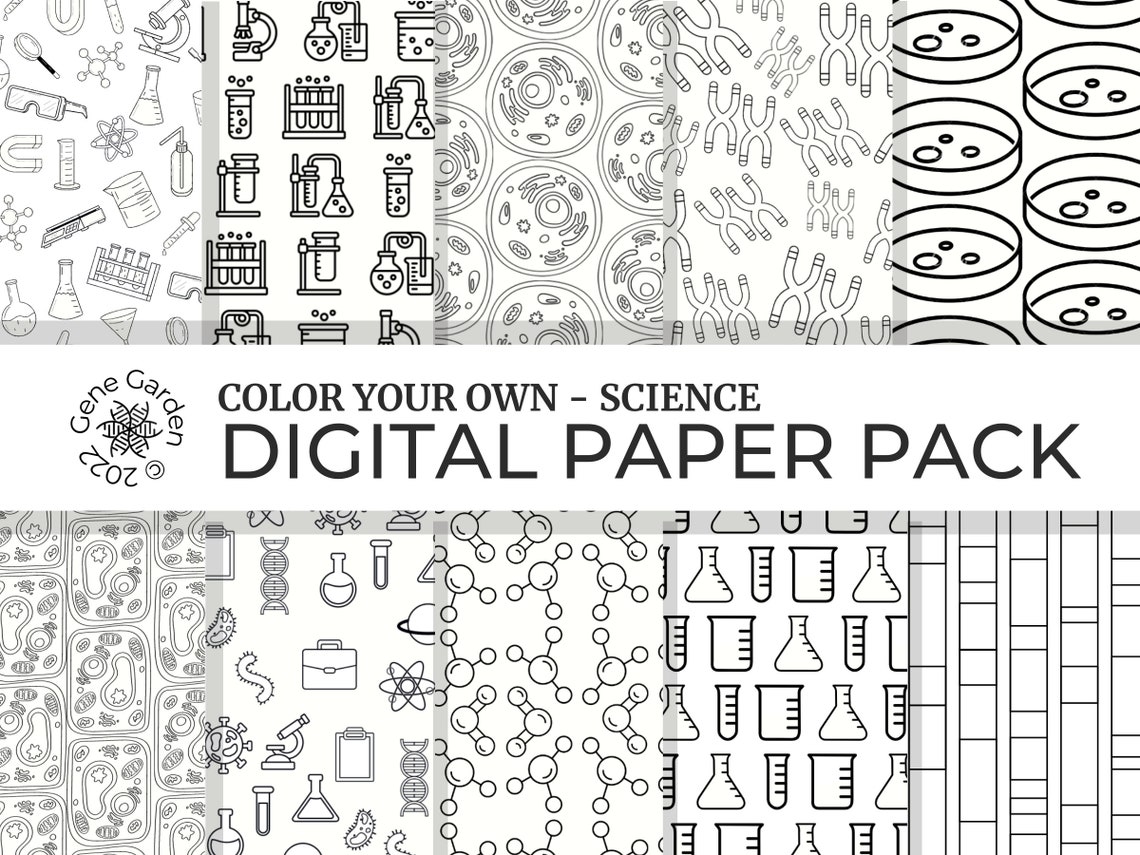 Color Your Own Science Digital Paper Back to School - Etsy