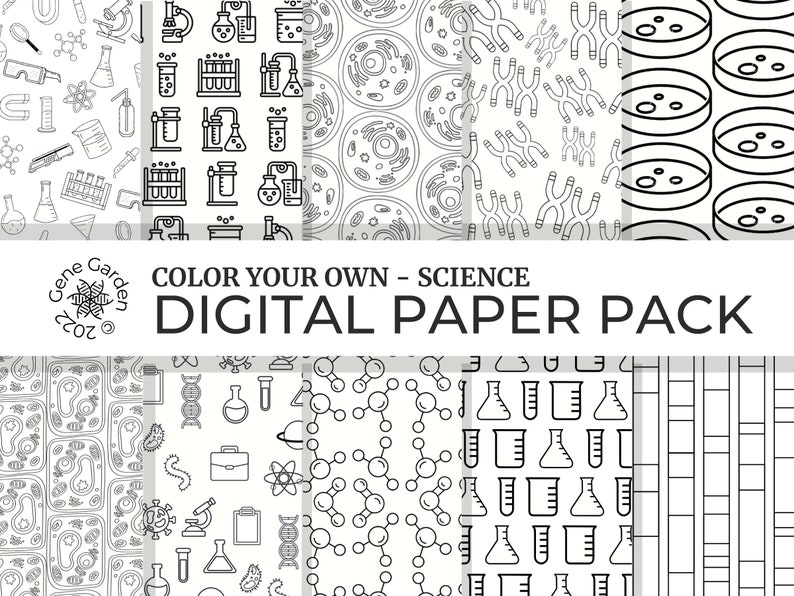 Color Your Own! Science Digital Paper | Back to School Pattern, Science ...