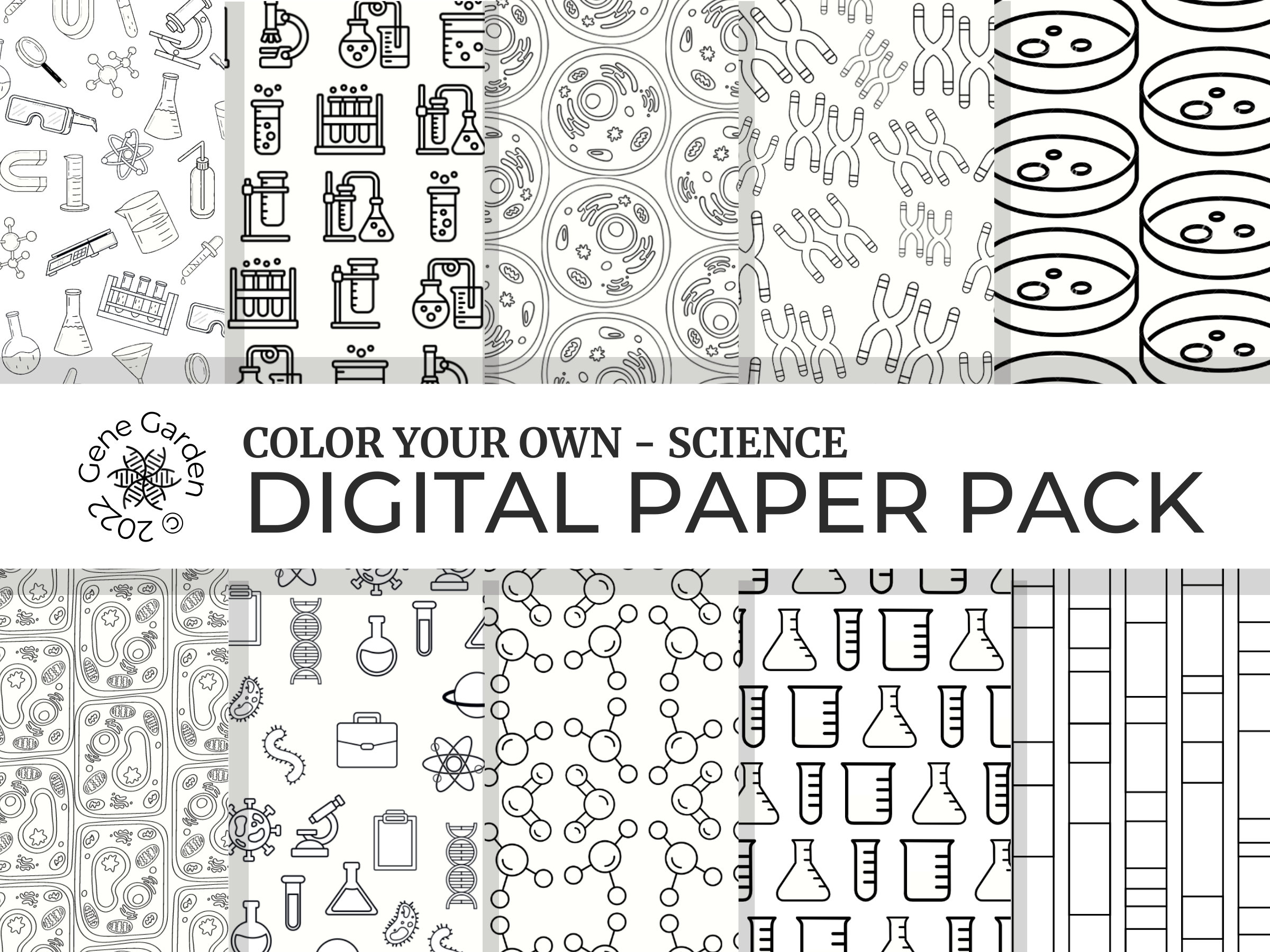 Color Your Own! Science Digital Paper | Back to School Pattern, Science ...