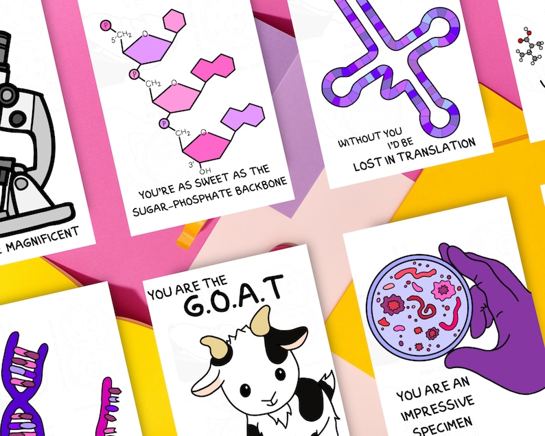 Science Pun Cards: Biology, Chemistry, Genetics - Set of 16 (instant ...
