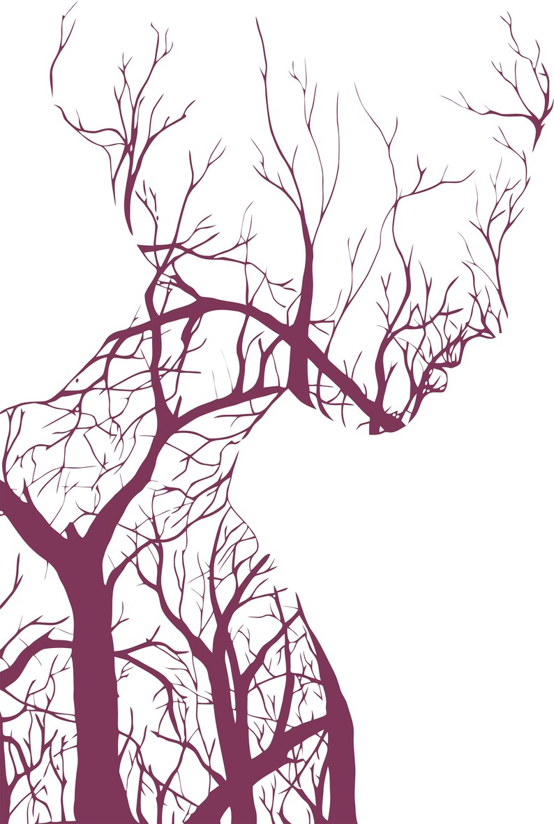 Girl Tree Silhouette Template • Digital Woman Laser Cut Pattern ...