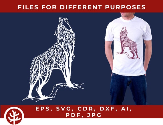 Wolf Tree Silhouette Template Digital Animal Laser Cut | Etsy