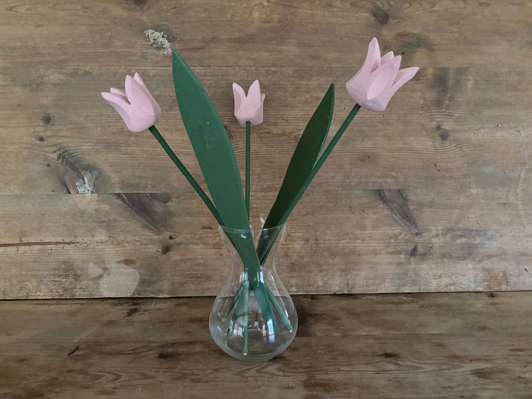 Handmade Wooden Tulip Bunch, Pale Pink Swedish Floral Decor - Etsy
