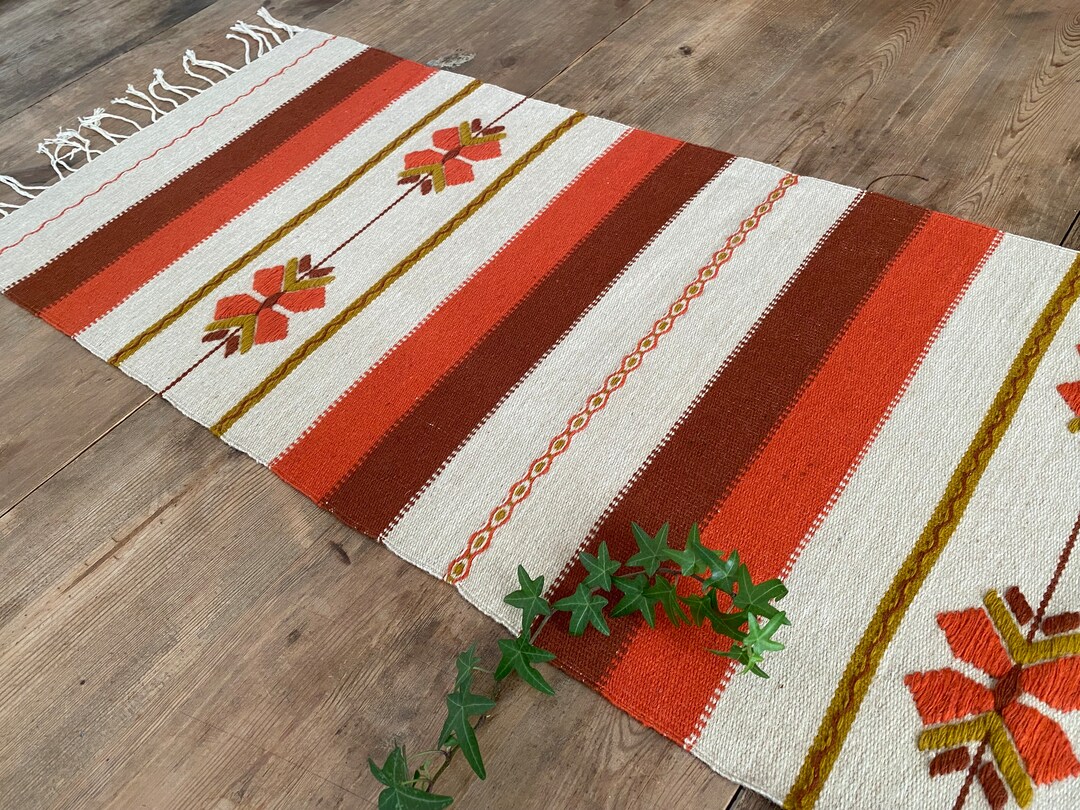 A Vintage Woolen Handmade Swedish Table Runner in Lovely Colours ...