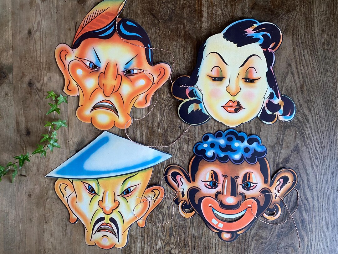 Four Mid Century Cardboard Masks - Etsy