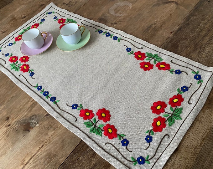 A Lovely Embroidered Swedish Table Topper With a Floral Motif - Etsy